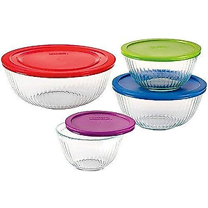 Pyrex 8-piece 100 Years Glass Mixing Bowl Set (Limited Edition) - Assorted Colors Lids