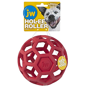 JW Pet Hol-ee Roller Dog Toy Puzzle Ball, Natural Rubber, Large (5.5 Inch Diameter), Colors May Vary