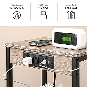 HOOBRO Tall End Table with Charging Station and USB Ports, 3-Tier Telephone Table, Small Entryway Table, Narrow Nightstand for Small Space in Living Room, Bedroom, Hallway, Rustic Brown BG09UDH01