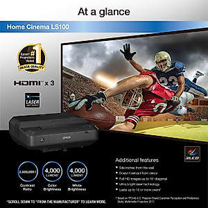 Epson Home Cinema LS100 3LCD Ultra Short-throw Projector, Digital Laser Display with Full HD and 100% Color Brightness