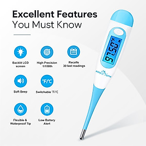 Easy@Home Digital Basal Thermometer with Blue Backlight LCD Display + Easy@Home Ovulation Test Strips, 25 Pack Fertility Tests + Easy@Home Pregnancy Test Sticks