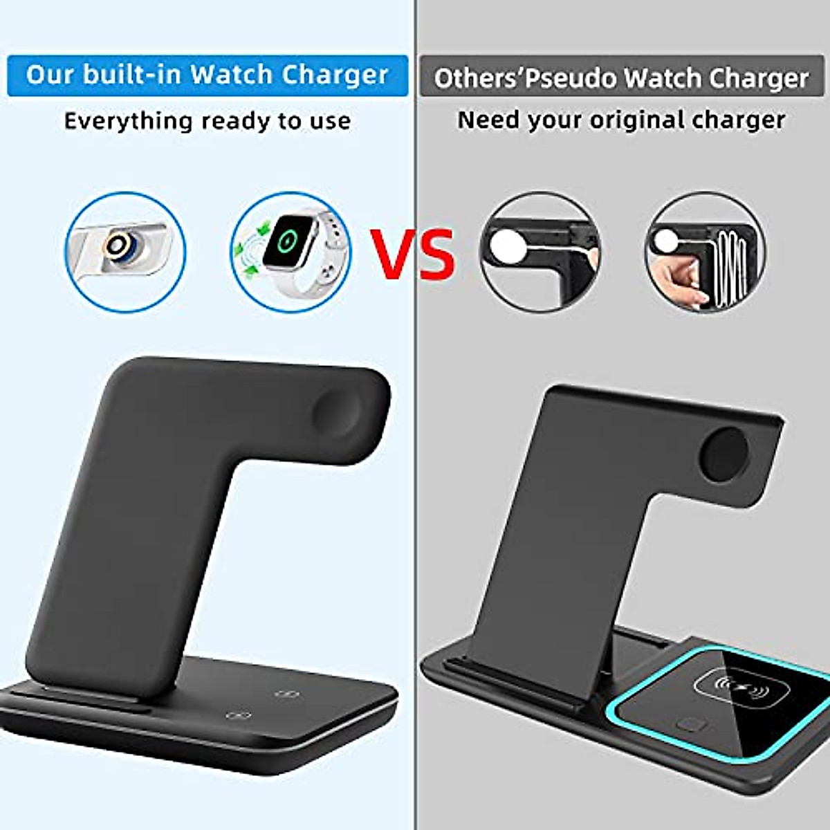 3 in 1 Fast Wireless Charging Station for iPhone/iWatch/Airpods, Wireless Charger Stand for iPhone 14/13/12/11/Pro Max/X/Xs Max/8/8 Plus, iWatch Series 8/7/6/5/SE/4/3/2, AirPods 3/2/pro (Z5A,Black)