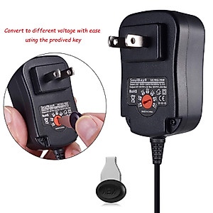 SoulBay 15W AC Adapter Universal Switching Power Supply DC 3V 4.5V 5V 6V 7.5V 9V 12V Charger with 8 Interchangeable Tips for Household Electronics, Adjutable Voltage, 1250mA Max