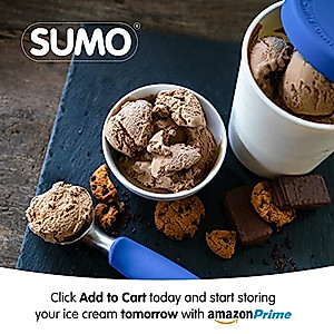 SUMO Ice Cream Containers for Homemade Ice Cream (2 Containers - 1 Quart Each) Reusable Pint-Shaped Freezer Storage Containers with Lids, Erasable Labels (Blue)