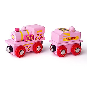 Bigjigs Rail Pink 123 Engine - Other Major Wooden Rail Brands are Compatible