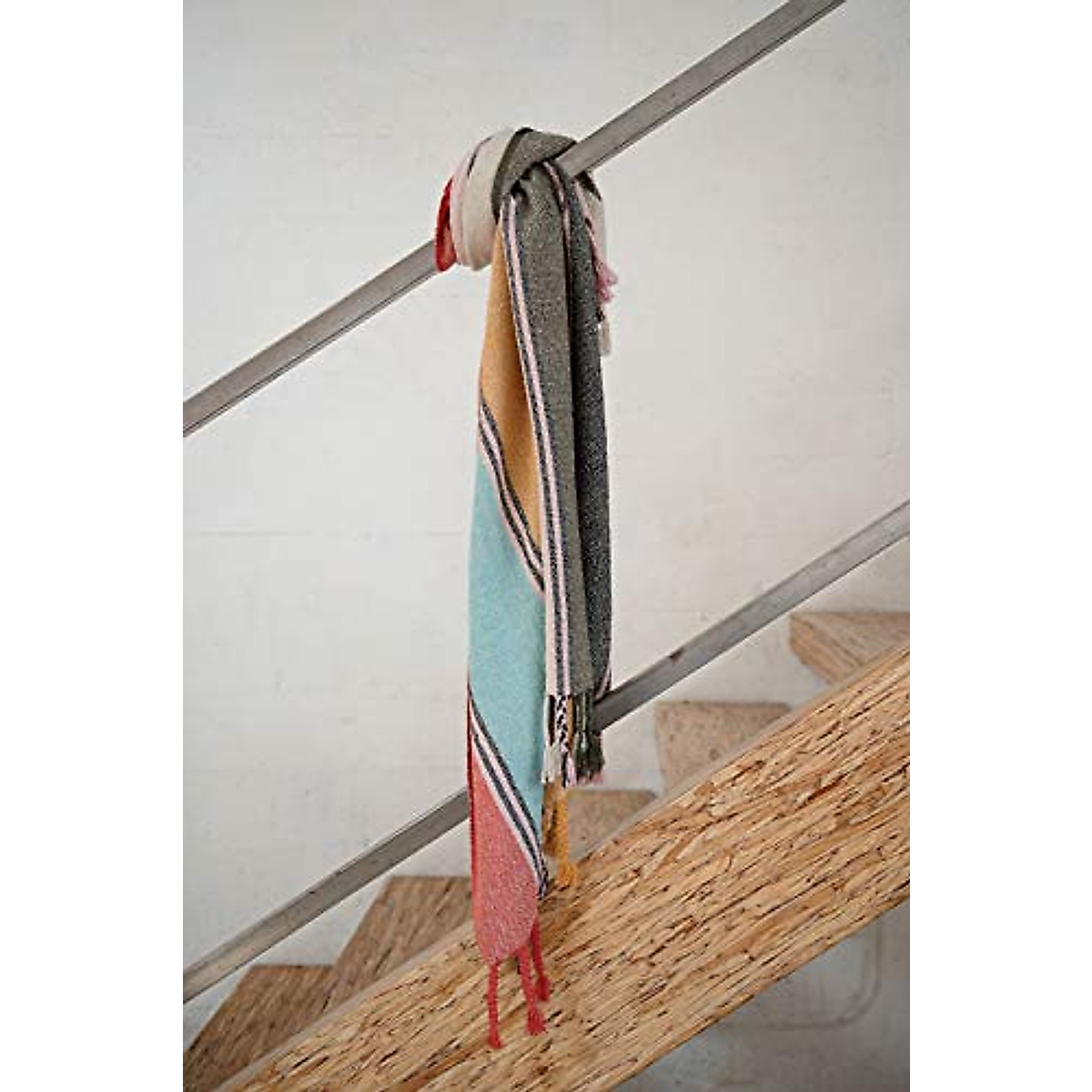 Creative Co-Op DF2410 60" L x 50" W Recycled Cotton Blend Striped Braided Fringe Throw, Multicolor