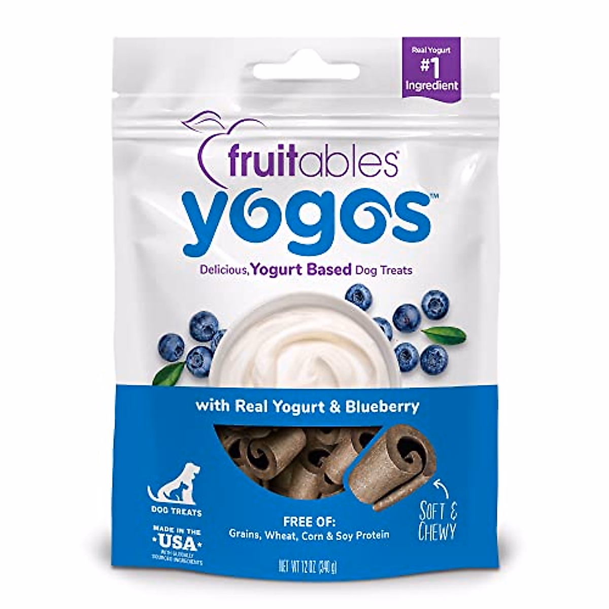 Fruitables Real Yogurt Treats – Roll-Up Dog Treats – Blueberry Flavor – Natural Ingredients – 12 Ounces