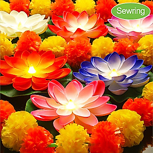 Tujoe 6 Pcs Diwali Lotus Decoration Floating Lotus with Lights Plastic Flower Diwali Artificial Lotus Traditional Indian Decor for Diwali Puja Home Outdoor Party Decoration (5.71 Inch)