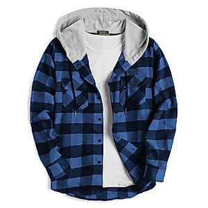 COOFANDY Men's Flannel Plaid Hoodie Shirt Jacket Button Down Slim Fit Buffalo Shirts