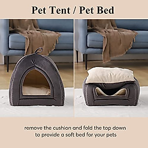 KASENTEX Cat Bed for Indoor Cats, 2-in-1 Cat House Pet Supplies for Kitten and Small Cat or Dog - Animal Cave, Cat Tent with Removable Washable Pillow Cushion (Dark Grey 15x15x15)