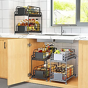 YEPLINS Under Sink Organizers and Storage, 2 Tier Bathroom Organizer Countertop,Bathroom Organizer Under Sink Drawers Slide Out Storage Shelf