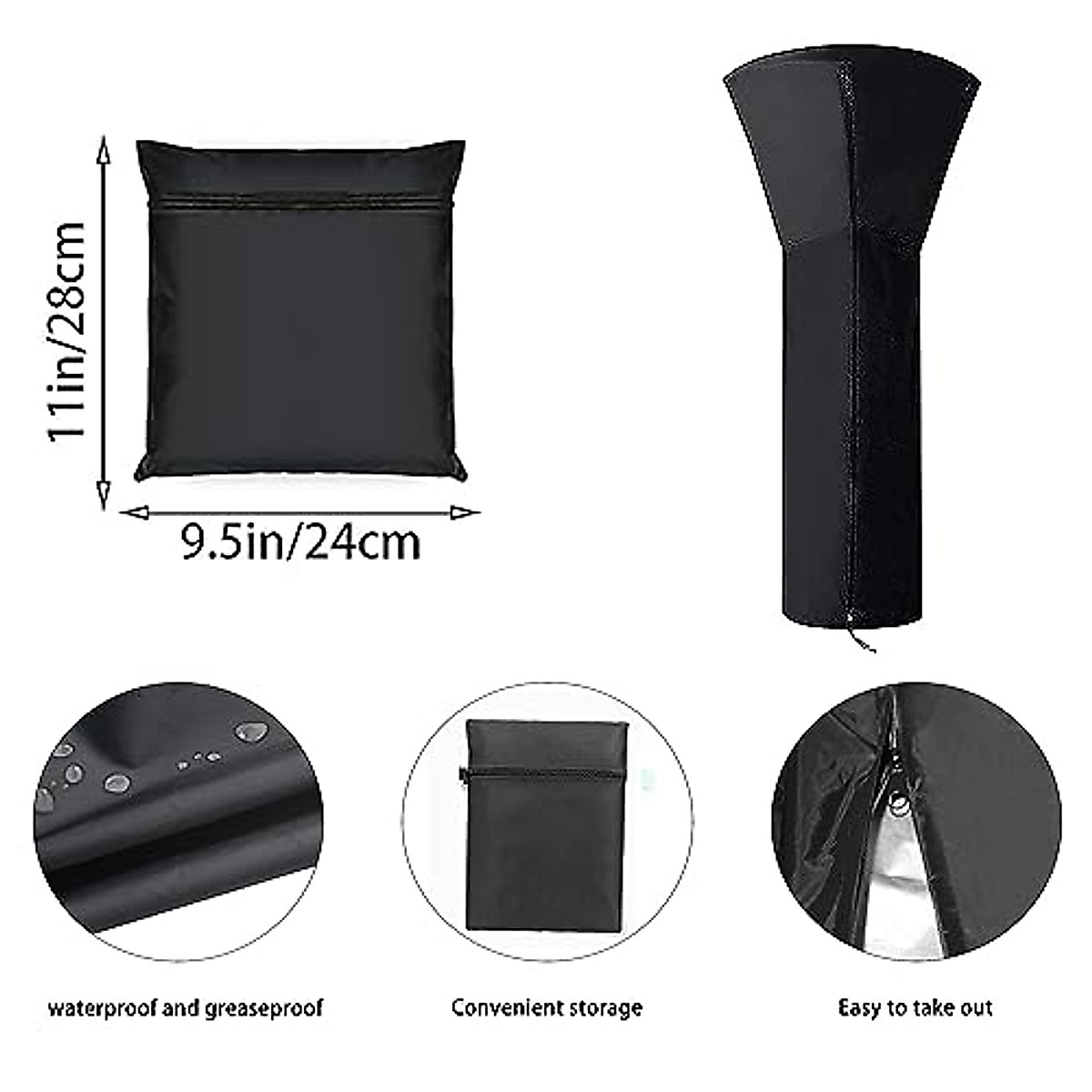 Tearom Patio Heater Covers Outdoor Heater Covers Waterproof Heater Covers for Standing Heater Tear-Proof Wind-Resistant UV-Resistant Snow-Resistant with Zipper and Storage Bag 89*34*19inch Black