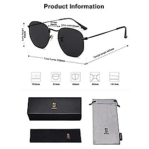 SOJOS Small Square Polarized Sunglasses for Men and Women Polygon Mirrored Lens SJ1072 with Black Frame/Grey Lens