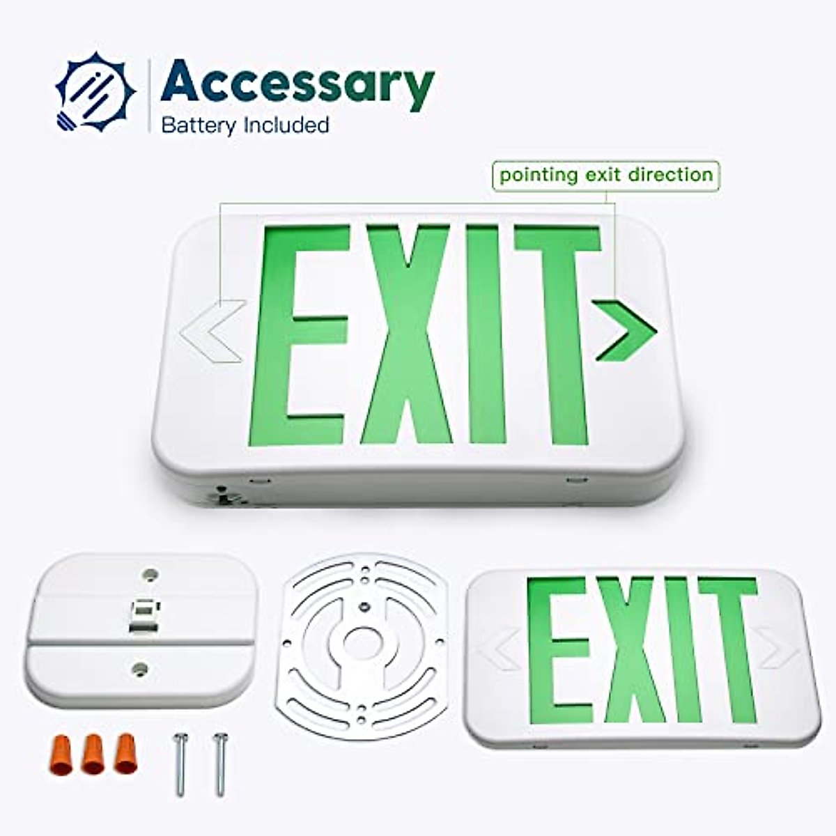 FREELICHT Green LED Exit Sign with Battery Backup，Exit Sign for Business，Easy to Install，UL Certified，AC 120/277V，Pack of 10