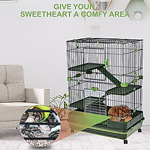 Origeture 4-Level 32" Metal Small Animal Cage Height Adjustable Rabbit Chinchilla Ferret Bunny Cage with Lockable Casters Grilles Slide-Out Tray for Guinea Pig Squirrel Hedgehog (Green)
