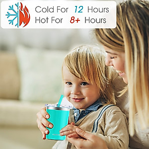 Signice Kids Cups with Straw Lid Upgraded Leak Proof 8.5 Oz Toddler Smoothie Cup Vacuum Insulated Stainless Steel Toddlers Cups Baby Child Tumbler,BPA Free,2 Pack (Aqua & Blue)