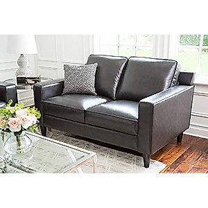 Abbyson Living Milton Leather Sofa & Loveseat - Modern Design, Top Grain Leather, Espresso Wood Accents, 2 Piece Set, Gray