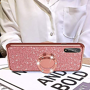 nancheng for LG Velvet 5G Case (LM-G900), LG Velvet 5G UW Case Glitter Luxury Sparkles TPU Slim Cute for Women Girls with Kickstand, Bling Diamond Ring Stand & Strap Case for LG Velvet 5G-Rose Gold