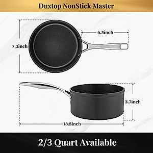 Duxtop Nonstick Master Saucepans Hard Anodized 2 Quart Small Sauce Pan with Lid, Aluminum Cooking Pot PFAS-Free, Oven Safe to 500°F, Black