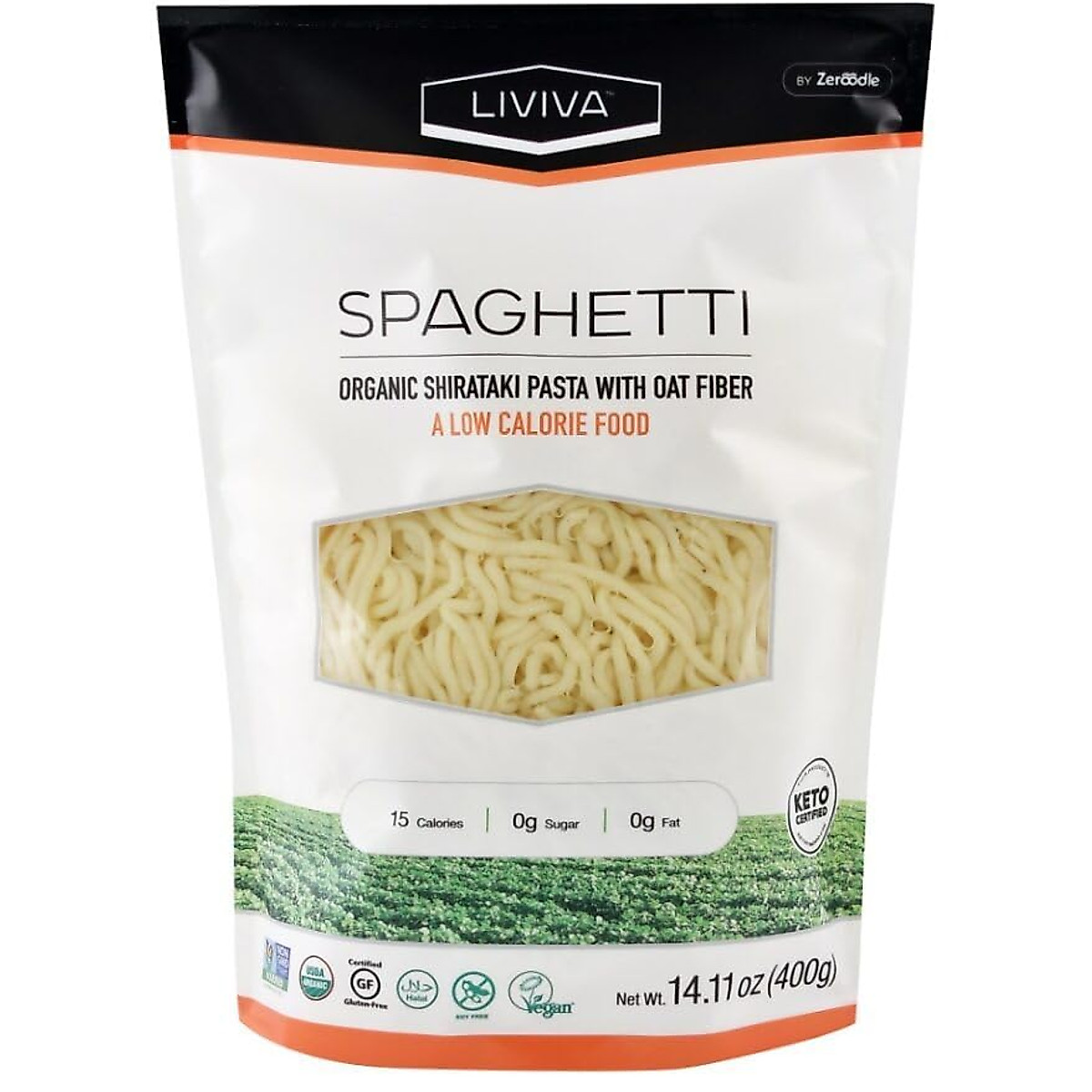 LIVIVA Organic Shirataki Spaghetti with Oat Fiber, Low-Calorie Pasta made from Konjac Root, Non-GMO, Gluten Free and Keto Certified, 14.11 Ounce (Pack of 3)