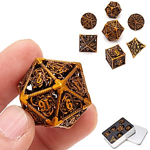 YZDHERO Hollow Metal DND Dice Set Polyhedral D&D Dice 7pcs for Call of Cthulhu, Dungeons and Dragons RPG MTG Table Games Pathfinder Shadowrun (Silver)