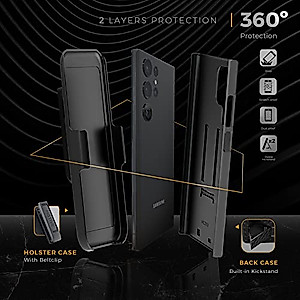 MOTIVE for Samsung Galaxy S23 Ultra Holster Case, Belt Clip Case for S23 Ultra, Shell Holster Combo, Slim Rugged Drop Shockproof Protective Cover with Kickstand (6.8") | Ranger Series