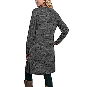 OFEEFAN Long Sleeve Dress Tunics for Women to Wear with Leggings Dark Grey L