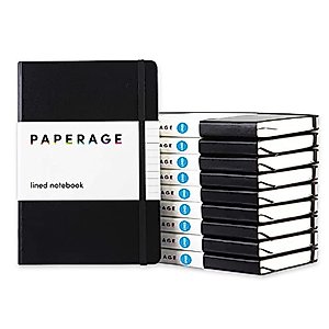 PAPERAGE Lined Journal Notebooks, 10 Pack, (Black), 160 Pages, Medium 5.7 inches x 8 inches - 100 GSM Thick Paper, Hardcover