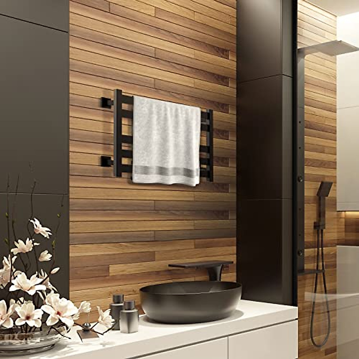 Colliford Towel Warmer, Towel Heater Rack for Bathroom, Electric Towel Dryer Wall-Mounted Plug-in Bath Heater, 201 Stainless Steel Hot Towel Rack with Timer and Smart Temperature Control (5-Bar)