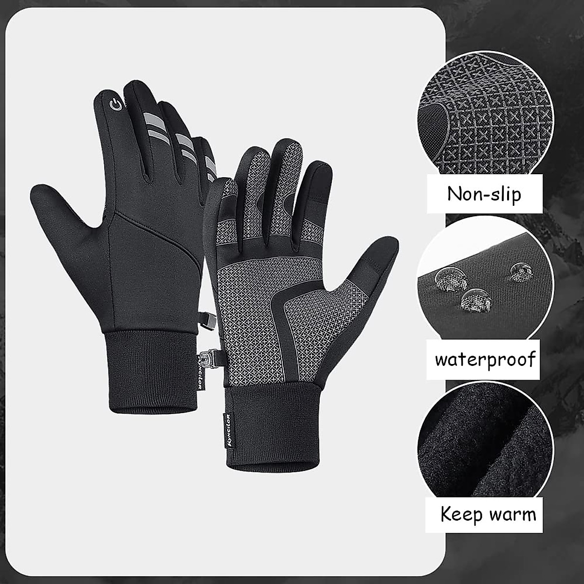 Rocking horce Winter Waterproof Warm Gloves Men Women Touch Screen Lightweight Windproof Gloves for Running Cycling Driving and Outdoor Work (Black, X-Large)