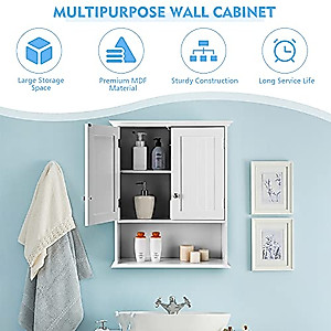 HAPPYGRILL Wall-Mounted Bathroom Storage Cabinet Bathroom Organizer Shelf Over The Toilet Storage Medicine Cabinet