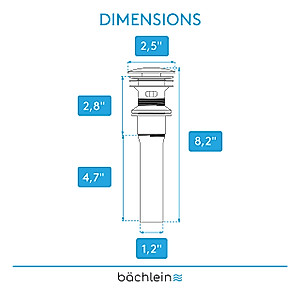 Bächlein Bathroom Sink Drain with Overflow - Sink Stopper with Pop Up Function - Chrome Pop Up Bathroom Sink Drain incl. 3 Extra Seals and Installation Manual - German Brand