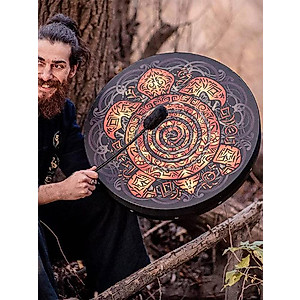 10 Inch Turtle Shaman Drum, Tree of Life Decoration Design Handma Drum With Drum Stick, Instrumental Shaman Alchemy Moon Drum, Sound Healer Shaman Drum For Spiritual Music, Reflection(Turtle)