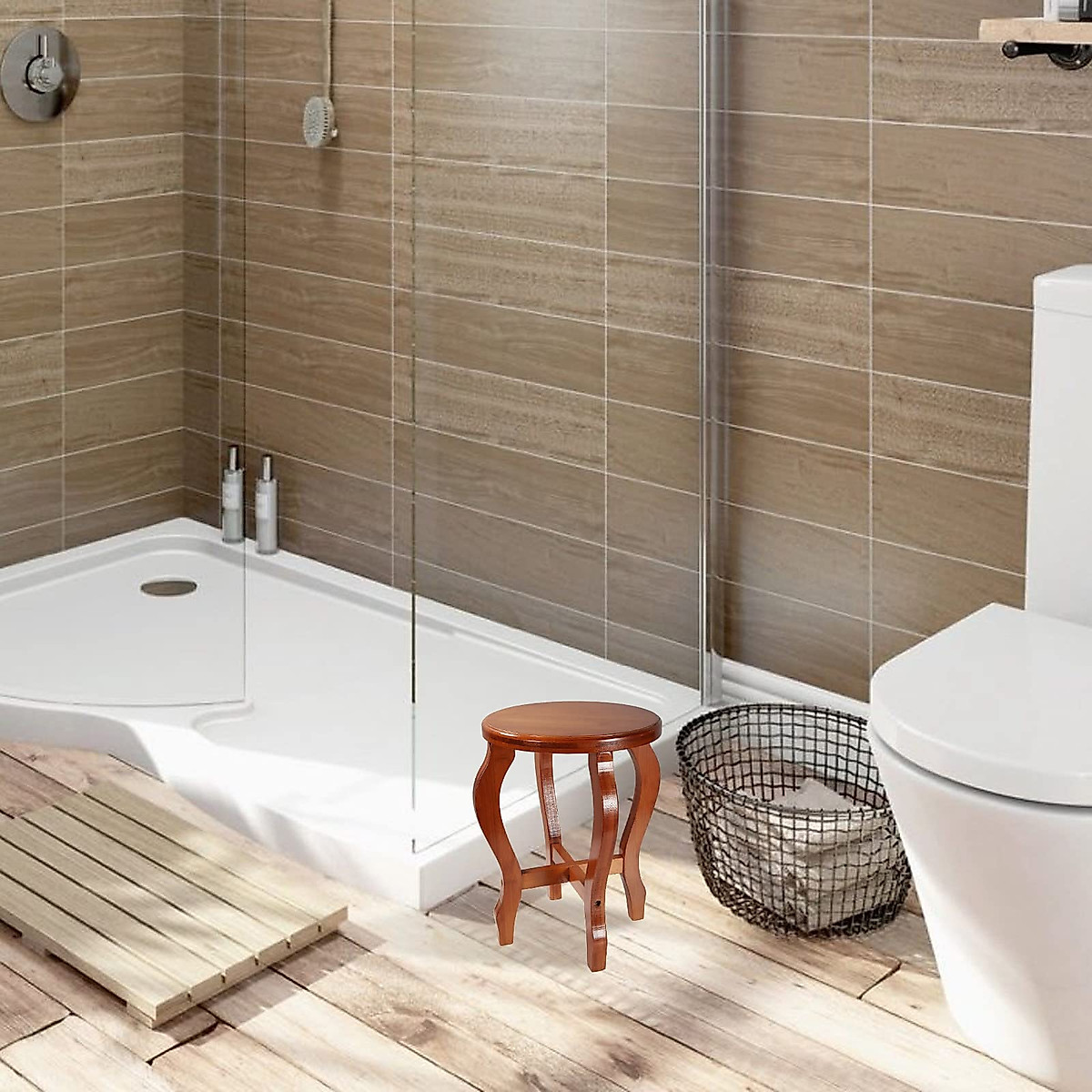 QTLCOHD Wooden Stool 9 Inch Small Wood Stool Round Wooden Foot Stool Wooden Step Stool for Kids Adults Bathroom Shoe Changing Bedside