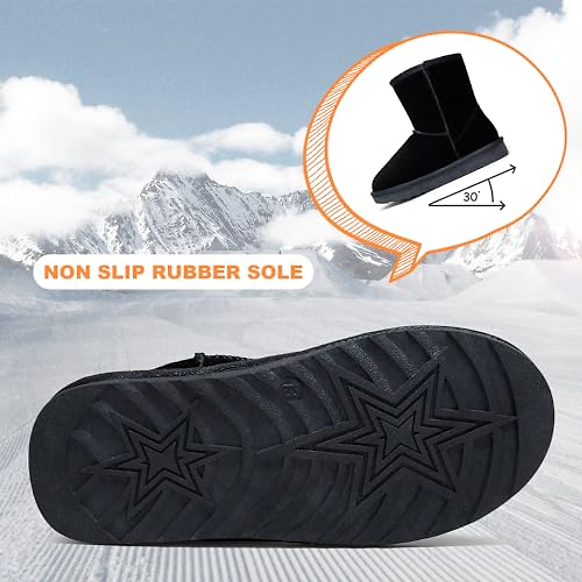 Vepose Boy's Girl's Snow Boots Black Cow Suede Leather Warm Classic Booties for Big Kids Size 4(CTX827 Black 04)