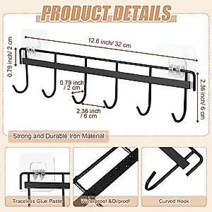 JaGely 8 Pcs Kitchen Utensil Hanger Rack Adhesive Wall Hooks Rack with 6 Hooks Space Saving Wall Mounted Without Drilling Hanger for Kitchen Bathroom Bedroom(Black)