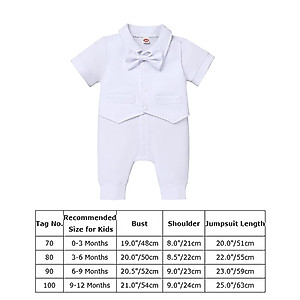 Summer Baptism Outfits for Boys Baby Boy Gentleman Suit Christening Outfit Dedication White Dress Shirt Romper Bowtie Infant Baptismal Outfit Easter Wedding Tuxedo Formal Suit All White 3-6 Months