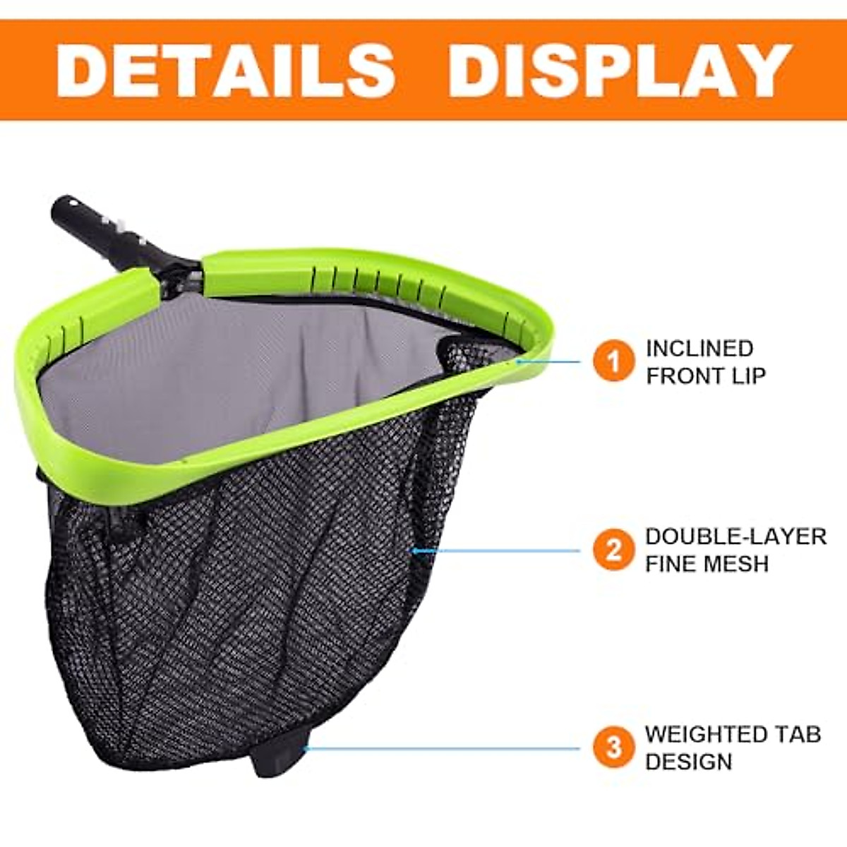 Sepetrel Pool Net,Professional Swimming Pool Leaf Skimmer Nets for Cleaning with Double-Layer Deep Big Bag,Heavy Duty Aluminum Frame & Handle Rake(Pole Not Included)