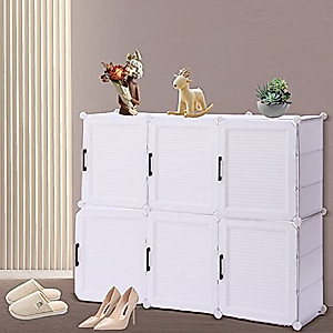 DYRABREST 6 Tier Portable Shoe Rack Organizer,24/36 Pairs Entryway Shoe Organizer Storage Cabinet with Shuttered Door, Plastic Stackable Space Saving Free Standing Shelf for Entryway (White, 6 Doors)