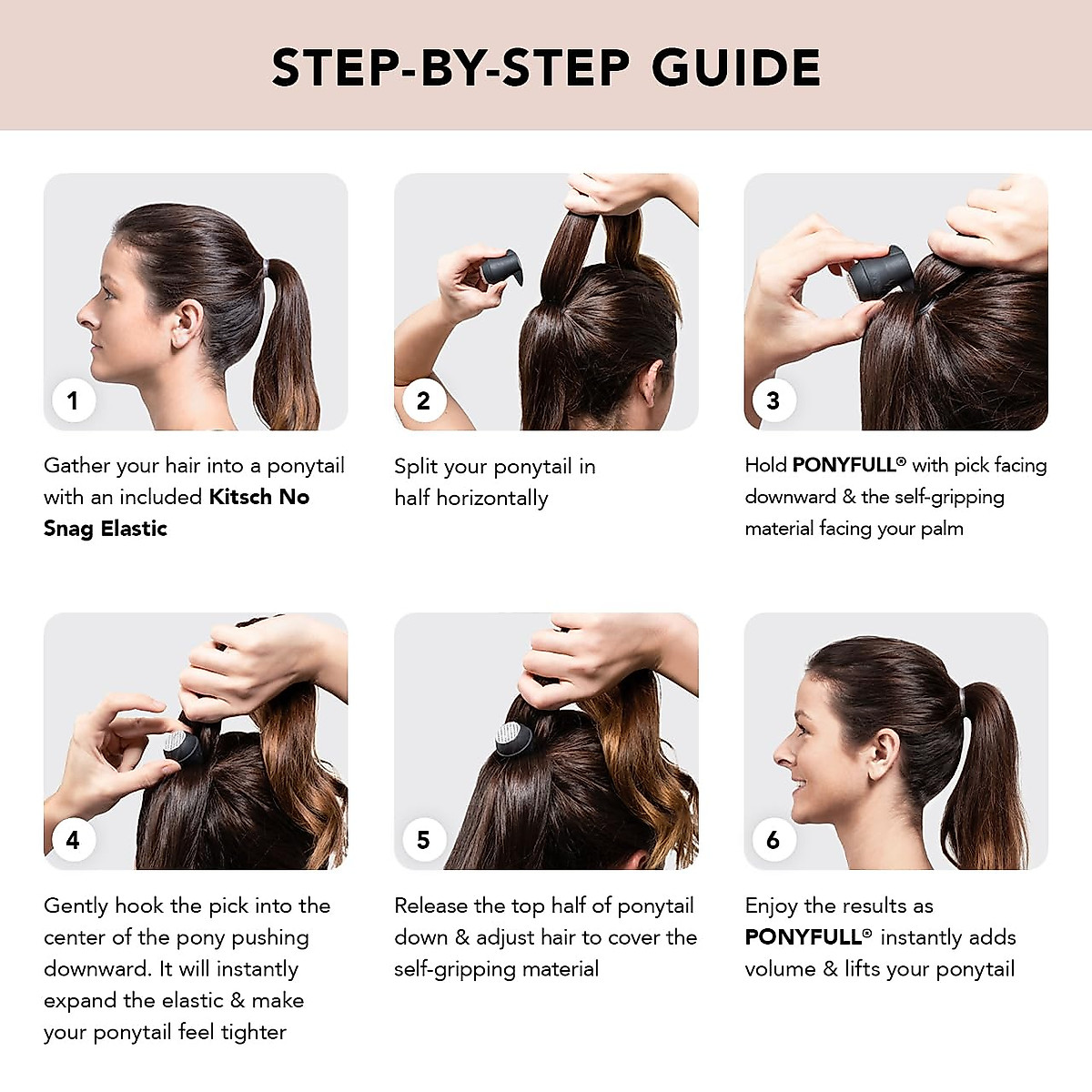 Kitsch PONYFULL Ponytail Volume Enhancer, Volumizing Ponytail Tool, Enhance Ponytail Style for Fine Hair Adds Volume and Lift Perfect for Daily Use & Any Occasion, Hair Accessories for Women (Black)