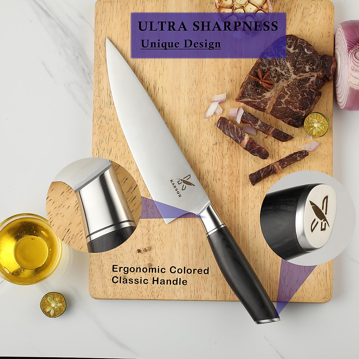 Kabson German Chef Knife Gift Box - 8'' Chef's Knives High Carbon Steel Paring Knife, With Ergonomic Handles, Professional Multipurpose Kitchen Knife with Sharpener and Finger Guard