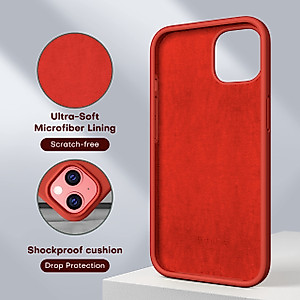 CellEver Heavy-Duty Silicone Case for iPhone 13 Mini - Two Shatterproof Glass Screen Protectors, Military Drop Protection, Scratch-Free Interior, Bright Red