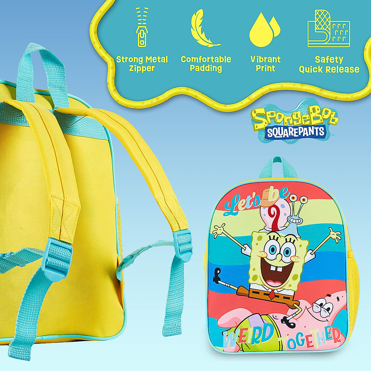 SpongeBob SquarePants Backpack for Kids, 11.6” x 9.25” x 3.14”