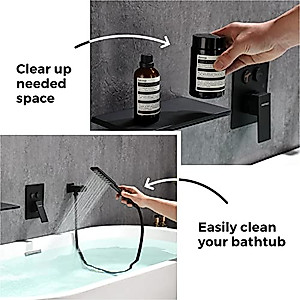 VANFOXLE Push-Button Waterfall Bathtub Faucet Set with Sprayer, Shower System Matte Black Shower Faucets Sets Complete, Single Handle Brass Tub Shower Faucet Set