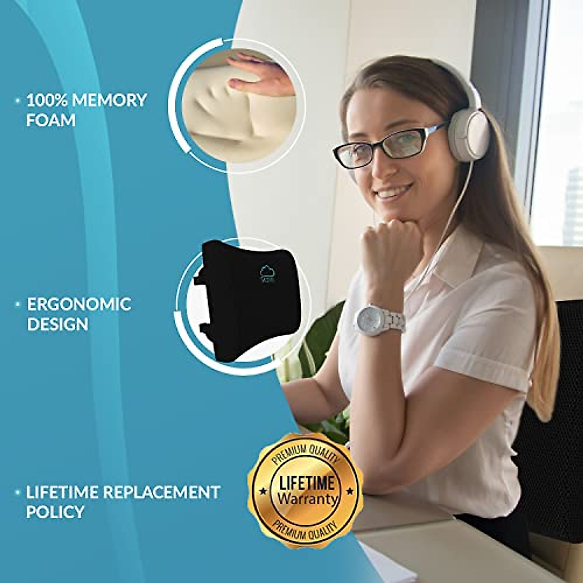 MODVEL Lumbar Support Pillow for Office Desk Chair - Memory Foam Back Cushion (MV-101)