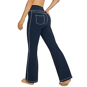 G4Free Jeggings for Women Flare Yoga Pants High Waisted Bootcut Yoga Leggings Workout Bootleg 4 Way Stretch (Navy,M,31")