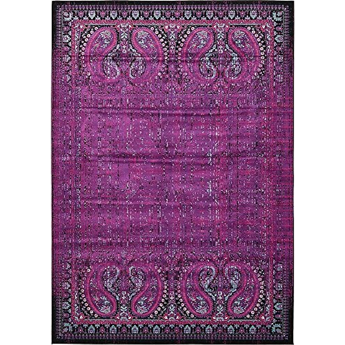Unique Loom Imperial Collection Paisley, Distressed, Border, Vintage, Modern, Abstract Area Rug, 8 ft x 11 ft 6 in, Lilac/Black