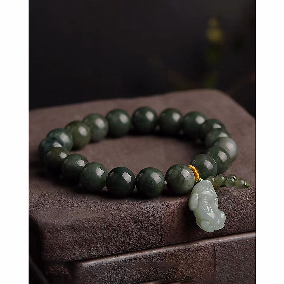 Crystal Force Fengshui Wealth Natural Jade Bracelet With Pixiu/Flower Charm, Lucky Jade Bead Bracelet, Gemstone Friendship Bracelet, Healing Anxiety Real Green Jade Bangle for Men Women