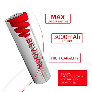 Bevigor Lithium Batteries AA Size, AA Battery 48Pack, 3000mAh Double A Battery, 1.5V Lithium AA Battery, Longer Lasting Lithium Iron AA Batteries for Flashlight, Toys, Remote Control【Non-Rechargeable】