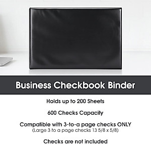 7 Ring Business Check Book Binder, 600 Checks Capacity for 9" x 13" Sheets, PU Leather Checkbook Holder with Zip Pouch